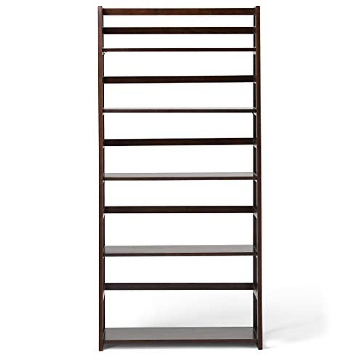 SIMPLIHOME Acadian SOLID WOOD 63 inch x 30 inch Ladder Shelf Bookcase in Brunette Brown with 5 Shelves, for the Living Room, Study and Office