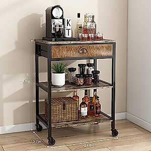X-cosrack Coffee Bar Cabinet with Storage,3 Tier Coffee Bar Carts for The Home Buffets & Sideboards,Coffee Station Corner Table with Rolling Wheels for Kichen,Entryway,Living Room