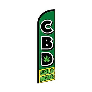 CBD Sold Here King Sized Windless Flag | 11.5ft x 2.5ft CBD Flag Sign for Advertising Marketing| Weatherproof Polyester Flags for Business Advertising (Hardware not included)