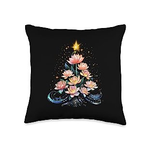 Beautiful Christmas Tree Xmas Star Lights Idea Beautiful Lotus Christmas Tree Xmas Star Lights Throw Pillow, 16x16, Multicolor