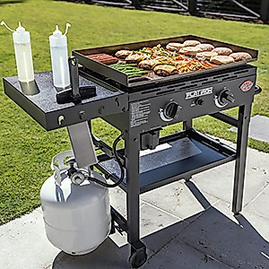 Char-Griller 8128 Flat Iron 2 Burner Outdoor Griddle Lid Gas Grill, Black