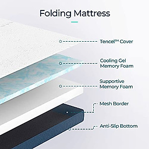 LINSY LIVING Folding Mattress, 4 Inch Trifold Mattress with Washable Tencel Cover, Single Memory Foam Mattess, Foldable, Portable, Easy Storage Sofa Bed, Single Size, 74" * 25"