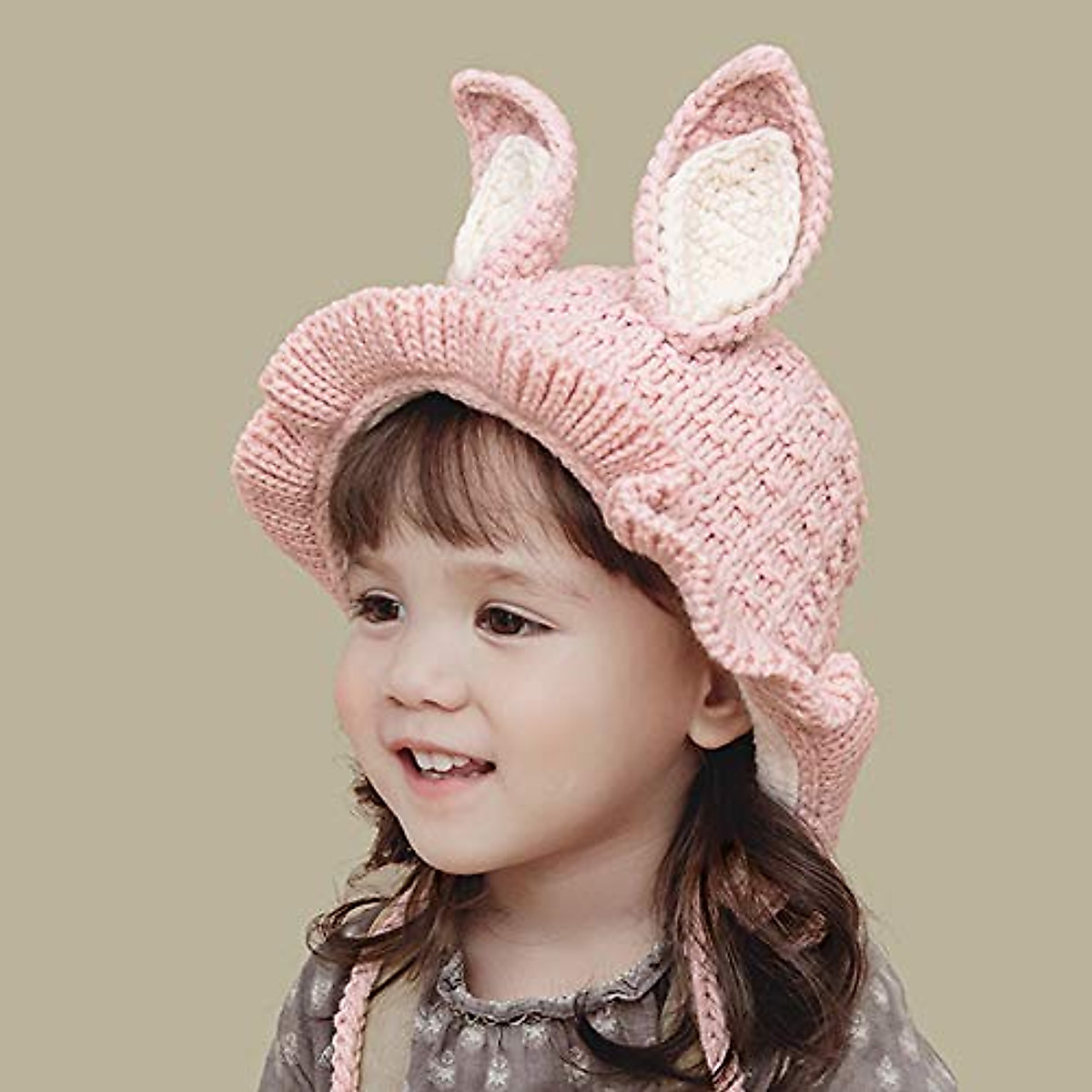 MerryJuly Baby Girl Bunny Hat with Ears Cute Rabbit Beanie for Toddler Girls Kids (Pink)
