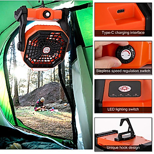 ivSunTEK Portable Camping Fan with LED Light and 270° Adjustment, Powerful, Quiet, and USB Rechargeable for Indoor and Outdoor Use