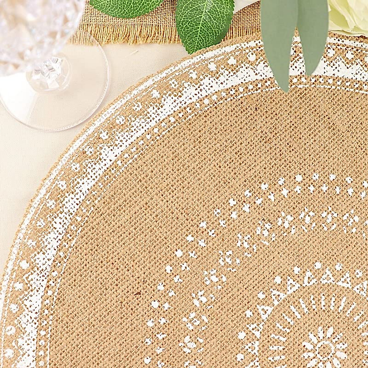 BalsaCircle 4 Natural 15 in Round Burlap Jute Braided Placemats White Prints Wedding Party Events Receptions Decorations Supplies