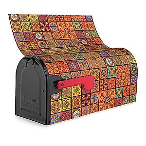 Portuguese Tiles Mailbox Covers Magnetic Standard Size 21" X 25.5" Mailbox Cover Waterproof Sun Protection Mailbox Wraps Post Letter Box Cover for Outdoor Garden Home Decor