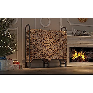 CALIDOLA 4ft Firewood Rack Heavy Duty Indoor Outdoor Firewood Storage Log Rack with Cover，Black Round Tube