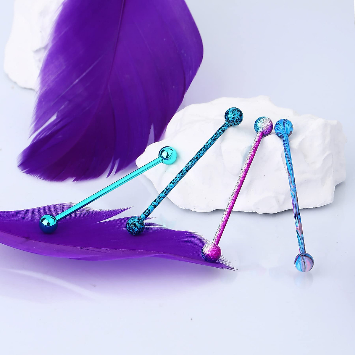 OUFER 4PCS 14G Surgical Steel Paint Swirl Splatter Industrial Barbell Cartilage Earrings 35mm Industrial Piercing Jewelry