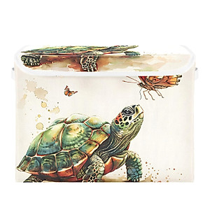 ALAZA Storage Bins Organizer Box Baskets Lidded Clothes for Shelves Closet Turtle Butterfly Collapsible Stackable Storage Cubes Handles