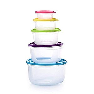 Food Storage Containers, 5 Pcs Round Rainbow Plastic Takeaway Bowl Set Food Storage Containers with Lids