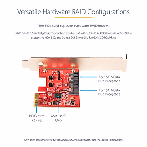 StarTech.com SATA PCIe Card - 2 Port PCIe SATA Expansion Card - 6Gbps - Full/Low Profile - PCI Express to SATA Adapter/Controller - ASM1062R SATA RAID - PCIe to SATA Converter (2P6GR-PCIE-SATA-CARD)