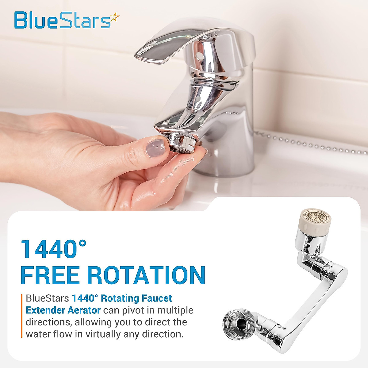 BlueStars Ultra-durable 1440° Rotating Faucet Aerator - Two Water Outlet Modes - Universal Splash Filter Faucet - For Bathroom/Kitchen Sink