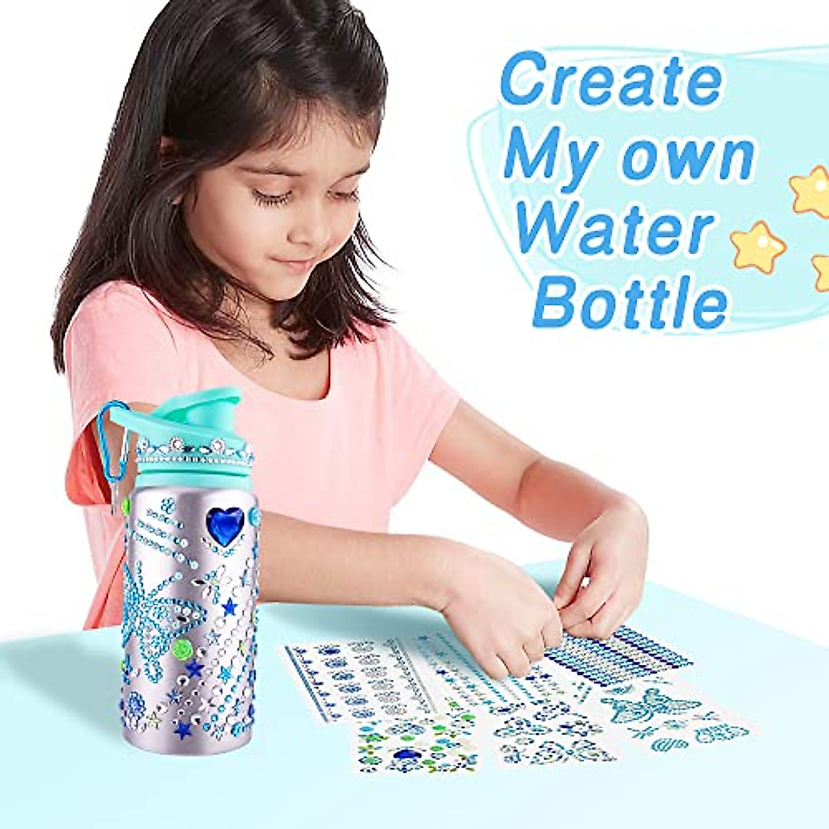 Gift for Girls, Decorate Create Your Own Water Bottle Kits for Girls, Girls DIY Arts and Crafts Kits Supplies Toys for Children Ages 4-6-8-12, Birthday Valentines Gifts for Kids Daughter Gift Ideas