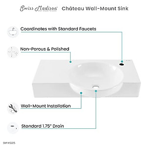 Swiss Madison Well Made Forever SM-WS325, Château 30" Right Side Faucet Wall-Mount Bathroom Sink