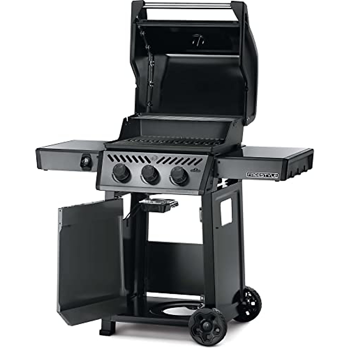 Napoleon Freestyle 365 Propane Gas BBQ Grill - F365DPGT - Barbecue Gas Cart, With 3 Burners, Folding Side Shelves, Instant Failsafe Ignition, Porcelain Coated Cast Iron Cooking Grids