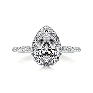 Solid Gold Handmade Engagement Ring 2 CT Pear Cut Moissanite Diamond Halo Bridal Wedding Rings for Anniversary Propose Gift (10K Solid White Gold)
