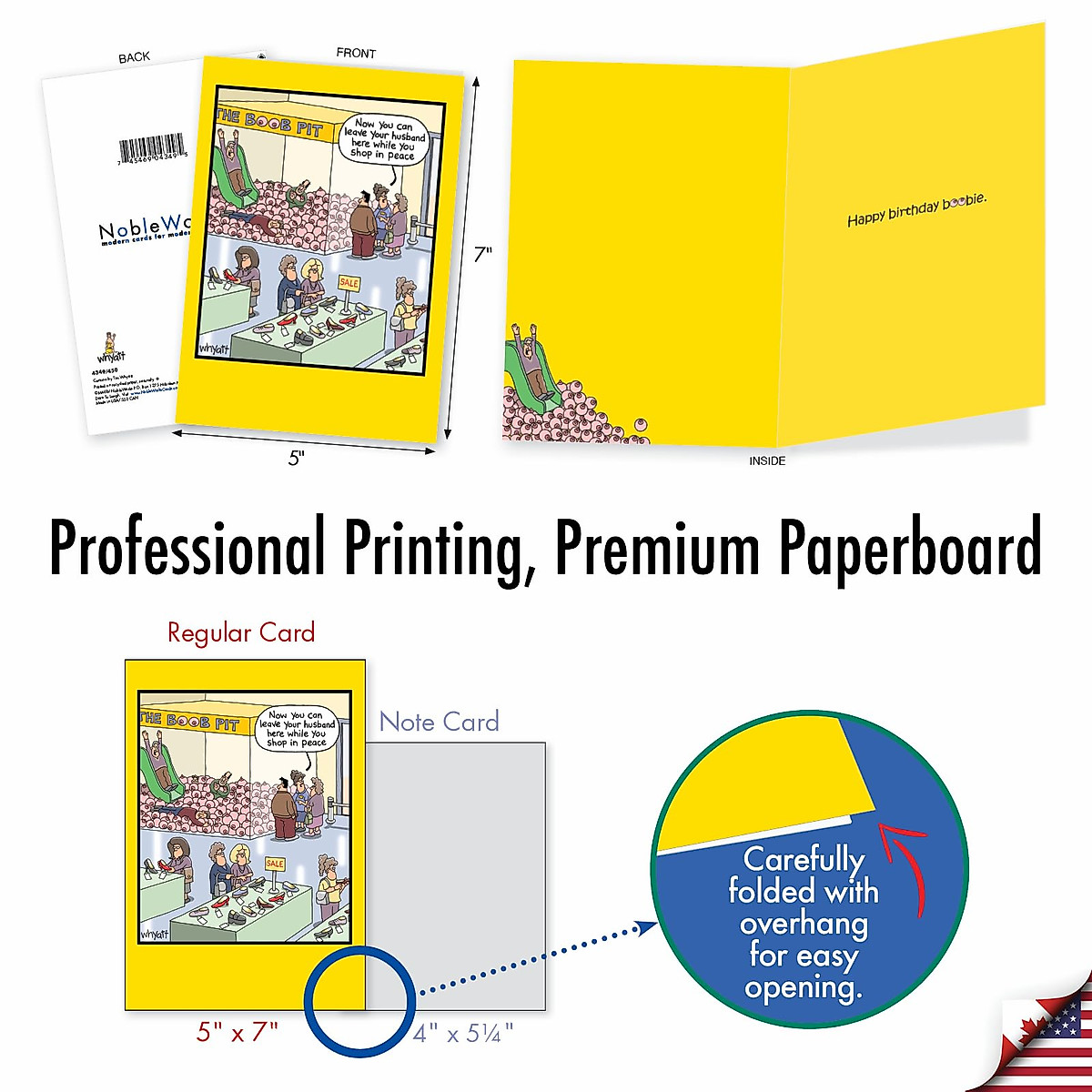 NobleWorks - 1 Funny Cartoon Card for Birthdays - Happy Bday Celebration for Grown-Ups, Humor Stationery Greeting - Boob Pit 4349