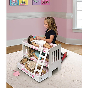 Badger Basket Toy Doll Bunk Bed with Trundle, Ladder, and Personalization Kit for 22 inch Dolls - White/Pink
