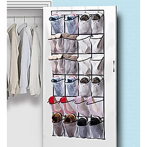 KIMBORA 2 Pack Over the Door Shoe Organizer 24 Large Mesh Pockets Hanging Shoe Holder Rack for Closet (white)