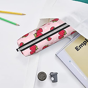 Brinkaloo Strawberry Pencil Case Simple Waterproof Pen Bag for Girls Pink Portable Pencil Pouch for Women