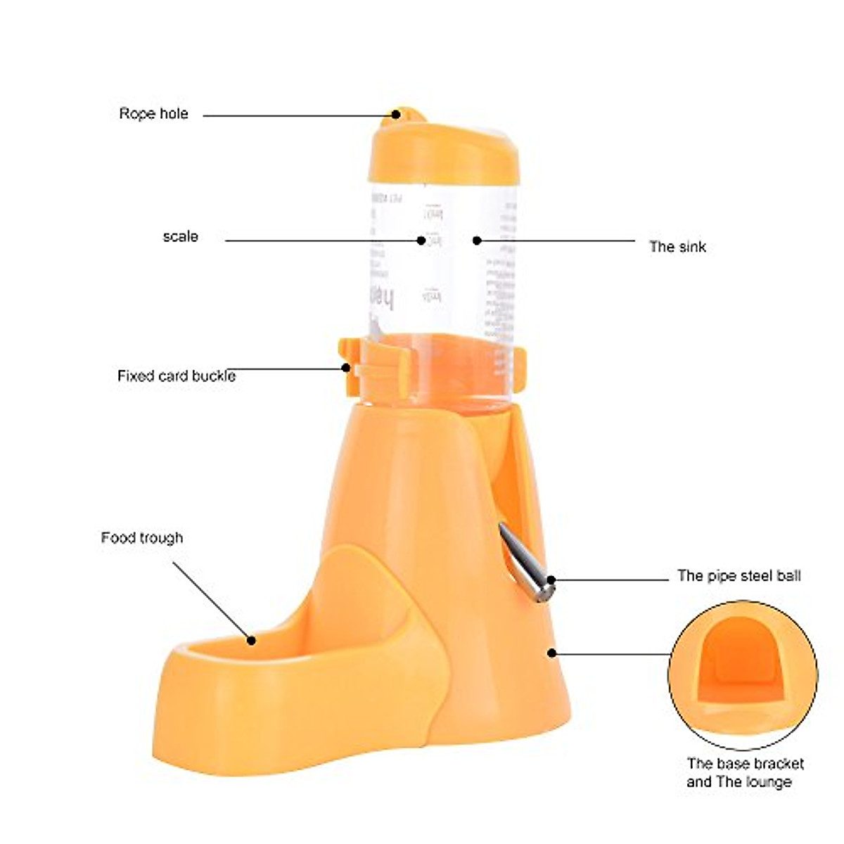 Hamster Automatic Water Bottle Drinking Feeder Dispenser Bottle 80ML with Food Feeder Station bowl Pet Container for Small Animals(Yellow)