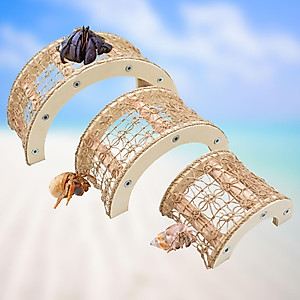 3 Pcs Hermit Crabs Climbing Toys, Natural Wooden and Hemp Rope Climbing Bridge, Hermit Crab Supplies, Reptile Cage or Tank Accessories for Medium or Large Hermit Crab Habitat