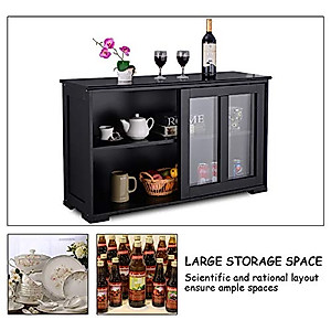 FANTASK Kitchen Storage Cabinet Sideboard, Stackable Buffet w/Height-Adjustable Shelf & 2 Glass Sliding Doors, Accent Console Table for Kitchen Dining Living Room Hallway Office (Black)