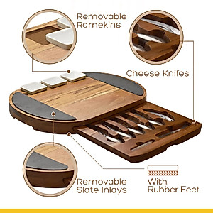 Acacia Cheese Board Set - Large Charcuterie Boards & Cheese Board and Knife Set - Kitchen Wine Meat Cheese Platter - Unique Thanksgiving, Christmas, Holiday, Anniversary or Wedding Gift