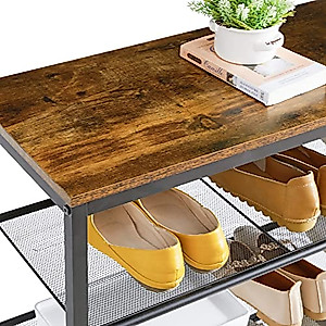YMYNY Industrial Shoe Rack, 5-Tier Shoe Storage Organizer with 4 Mesh Shelves for 16-20 Pairs, Shoe Shelf for Entryway, Hallway, Closet, 39.4 x 11.8 x 37.4, Metal Frame, Rustic Brown, HD-UHTMJ084H