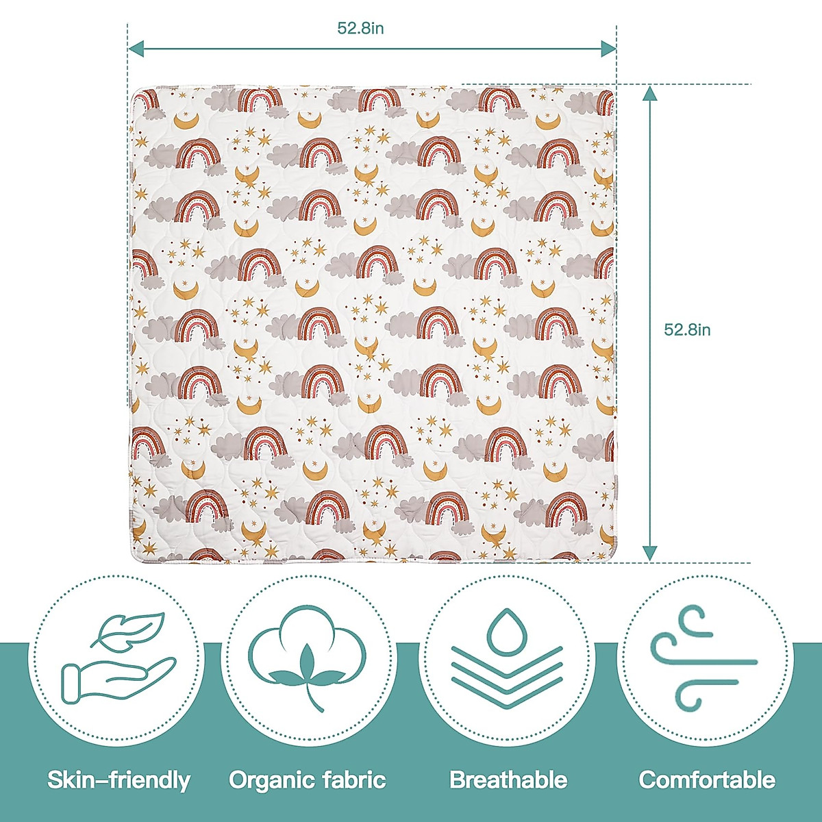 Playpen Mat,Thick & Soft 50x50 Play Mat for Playpen,One-Piece Crawling Mat for Floor Compatible with TODALE and LIAMST Playpen,Non Slip Cushioned Baby Mats for Infants,Babies,Toddlers(Rainbow)