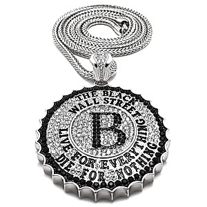 GWOOD Black Wall Street Pendant with Crystal Rhinestones and Silver Color 36 Inch Franco Necklace