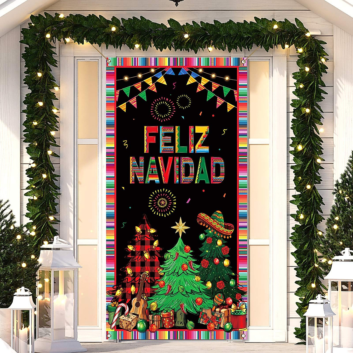 Nepnuser Feliz Navidad Door Cover Mexican Christmas Decoration Xmas Winter Holiday Party Decor Home Backdrop Door Hanging Banner