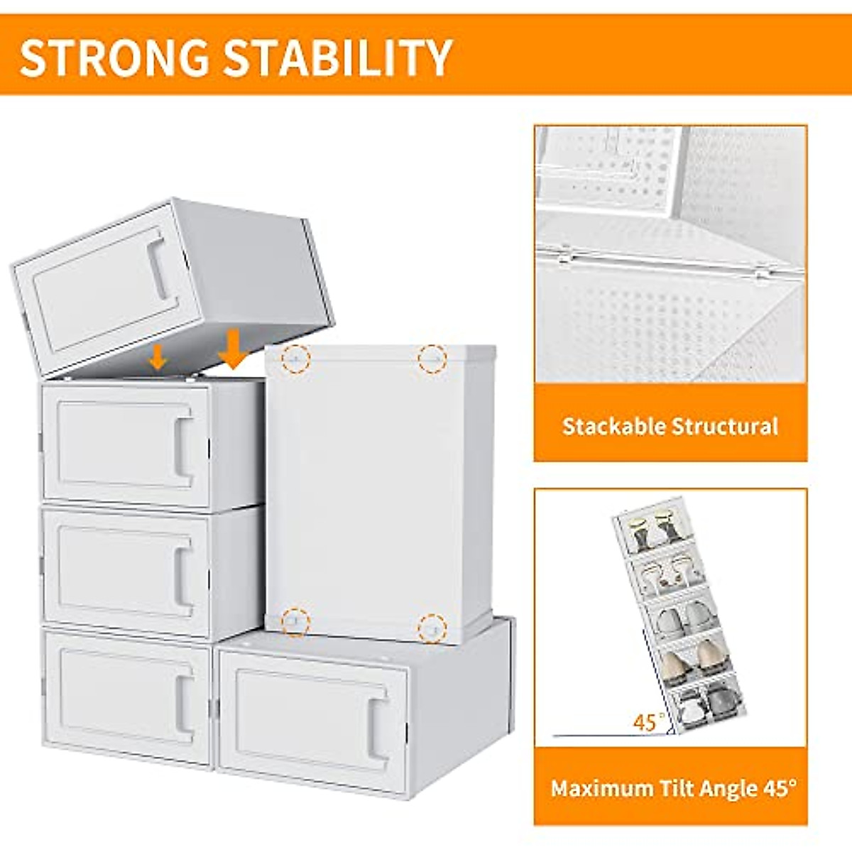 WAYTRIM 18 Pack Plastic Shoe Storage Box Flodable Shoe Storage Organizer Drop Front Shoe Storage Bins with Lids for Women Size 11,Saving Space Sneaker Shoe Container for Closets,Clear and White Set