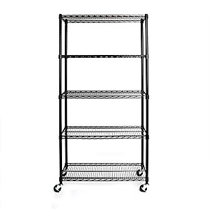 Seville Classics UltraDurable Heavy Duty NSF Solid Steel Wire Rack Storage Unit, Organizer for Garage, Warehouse, Office, Restaurant, Classroom, Kitchen, Black, 5-Tier Shelving, 36" W x 18" D