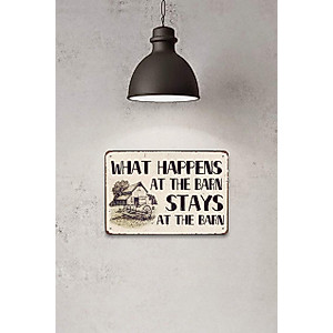 Tarika What Happens in The Barn Stays in The Barn Metal Retro Look 8X12 Inch Decoration Plaque Sign for Home Kitchen Bathroom Farm Garden Garage Inspirational Quotes Wall Decor
