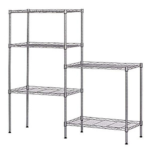 Alued 5-Shelf Shelving Storage Unit Metal Shelving Wire Rack Kitchen Storage Shelf Rack For Garage Shelf Kitchen Appliance Storage Changeable Assembly Floor Standing Carbon Steel Storage Rack (Silver)