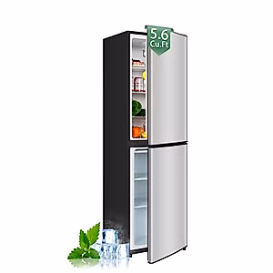 rosmena 5.6 Cu.Ft Refrigerator, Fridge with Large Freezer, Double Door RV Refrigerator, 7 Adjustable Thermostat, 3 Shelves & Drawers, Apartment Refrigerator Nevera for Garage, Kitchen, Silver