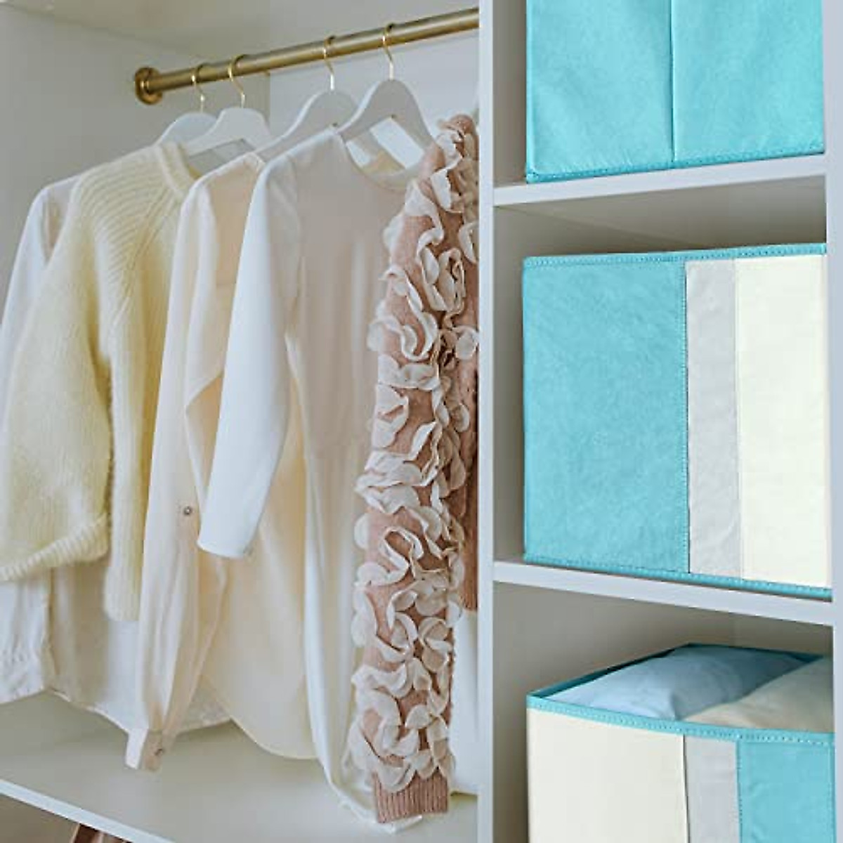 Storage Cubes Fabric Collapsible Storage Bins with Handles Square Storage Baskets for Shelves Clothes Toy Book Organizer Boxes for Home, Nursery or Office, 3-Pack (11"x10.2"x10.2")