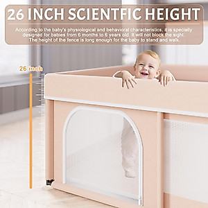 Omzer Baby Playpen with Mat 71"×59" - Extra Large Playpen for Babies and Toddlers with Mat Included, Safety Playard for Baby with Gate, All-Wrapped Soft Sponge Baby Gate Playpen with Stable Mat Velcro