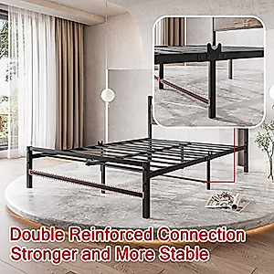 FOUBAM Queen Bed Frame with Wood Headboard,Heavy Duty Platform Bed Frames with Storage No Box Spring Needed,Reinforced Steel Square Pipe Mattress Foundation Noise Free,Black and Rustic Brown