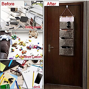 FAYYGYH 2Pcs 4 Big Pockets Over Door Hanging Storage Bags,Waterproof Linen Cotton Fabric Multi Functional Living Room Bedroom Bathroom Free 4 Hooks (style2)