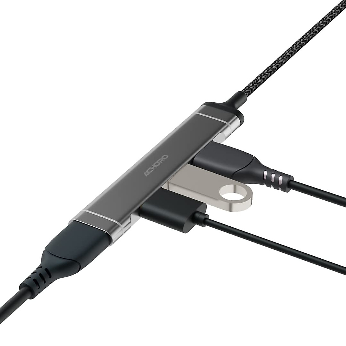 ACHORO 4 USB Hub - Nylon Braided High Speed USB 3.0 & USB 2.0 Multiple USB Port Hub - Aluminium Alloy External USB Port for Laptop, Mac, PCs, – Portable USB Port Expender & Computer USB Hub (4 Ports)