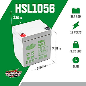Interstate Batteries 12V 5Ah High Rate Battery (F2 Terminal) SLA AGM VRLA Fireproof Rechargeable Replacement for UPS Systems, Servers, Backup Power (HSL1056)