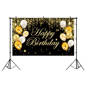 Happy Birthday Banner, Happy Birthday Yard Sign Background, Indoor Outdoor Birthday Backdrop, Party Decorations Banner for Women Men Boys Girls. (Black Gold)