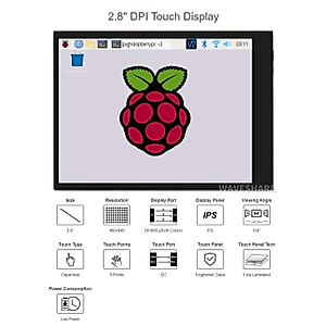 Coolwell Waveshare 2.8inch Capacitive Touch Screen LCD DPI Display for Raspberry Pi, 480×640, IPS Wide Viewing Angle, Fully Laminated Toughened Glass Cover