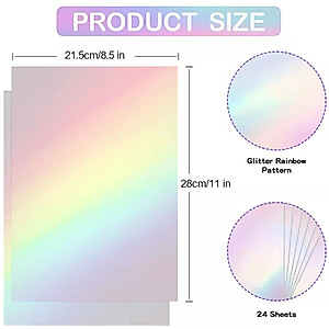 Holographic Sticker Paper, 24 Sheets Transparent Holographic Laminate Vinyl Sheets, Clear Overlay Lamination Sticker Film Self Adhesive Waterproof with Rainbow Patterns - 8.5 x 11 Inch (Laser Style)