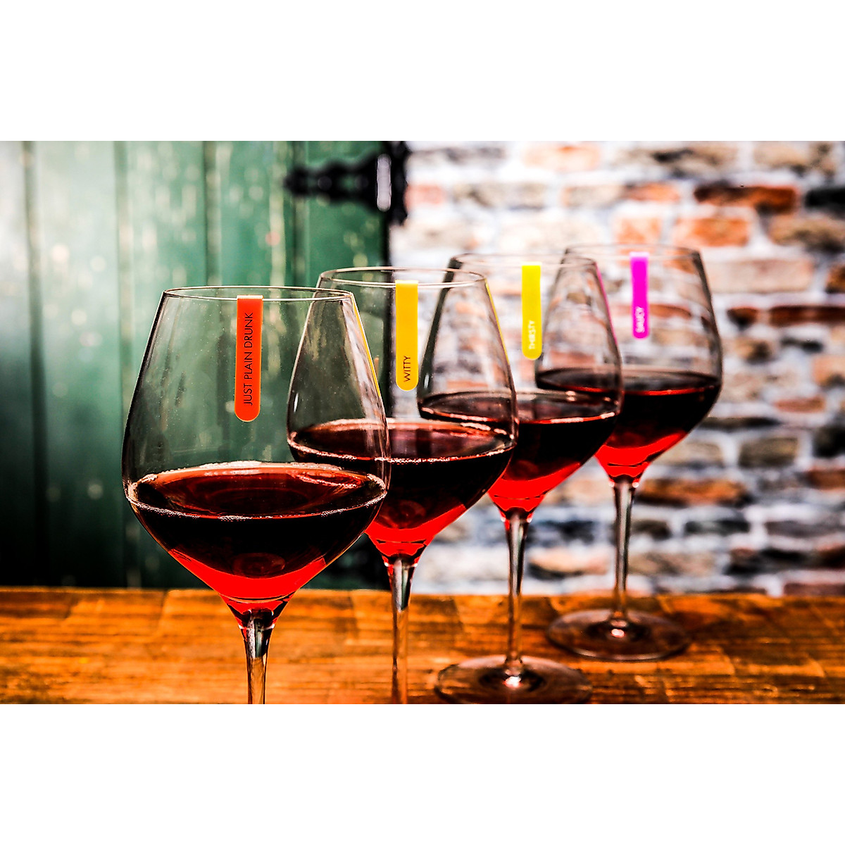 Capabunga GlassWhere Reusable Silicone Stemless Glass Identifiers with Slogans, Assorted Bright Colors Collection