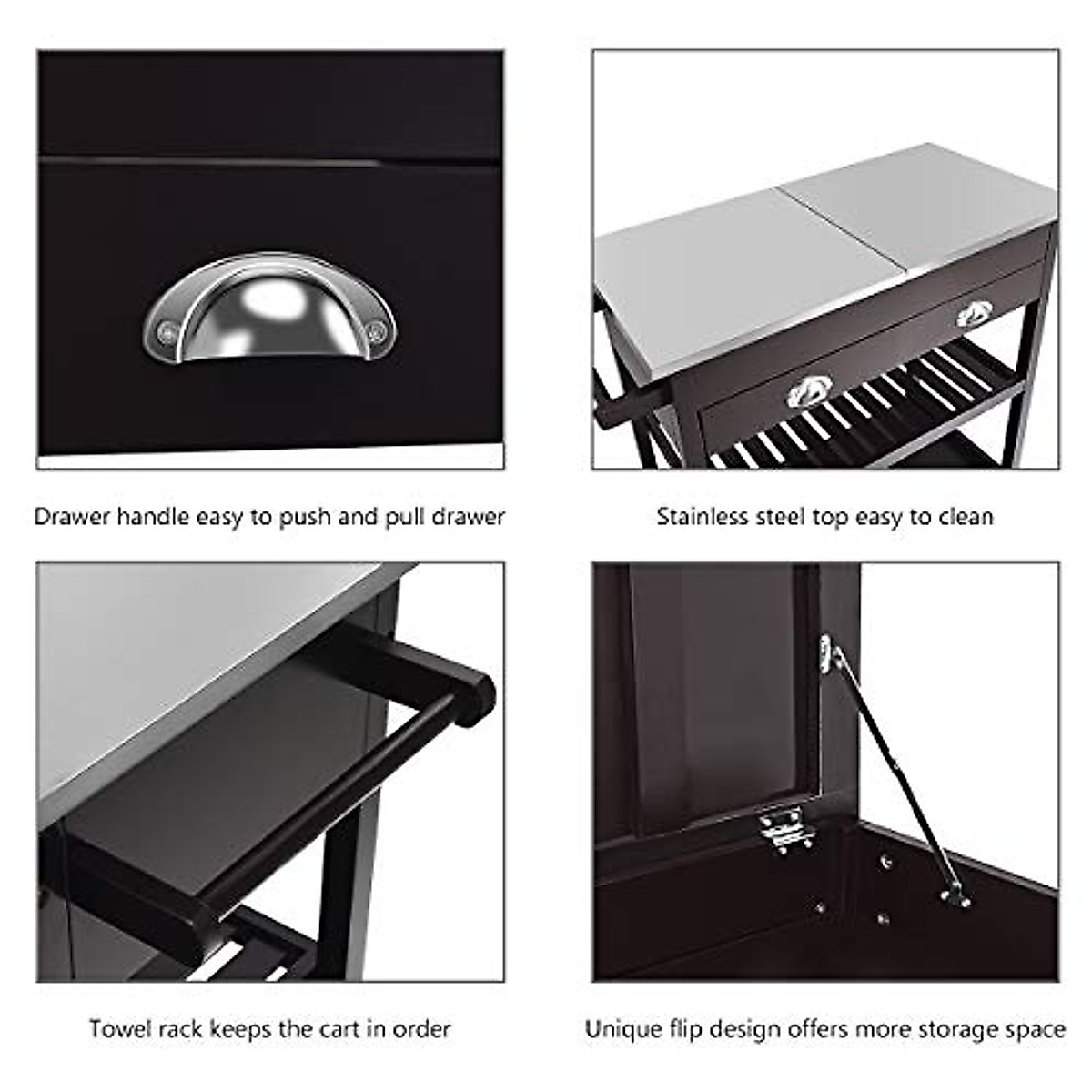 Giantex Kitchen Trolley Cart Rolling Island Cart w/Stainless Steel Flip Top Cutting Table 2 Drawers 2 Shelves Multipurpose Storage Cart Microwave Cart with Towel Rack and Casters (Brown)