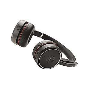 Jabra Evolve 75 UC Stereo Wireless Bluetooth Headset / Music Headphones Including Link 370 (U.S. Retail Packaging), Black (Renewed)