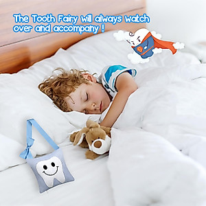 Linen Tooth Fairy Pillow,Tooth Fairy Pillow with Pocket Door Hanger Birthday Gift for Kids Tooth Fairy Souvenir for Boys and Girls Tooth Fairy Gift(Blue)